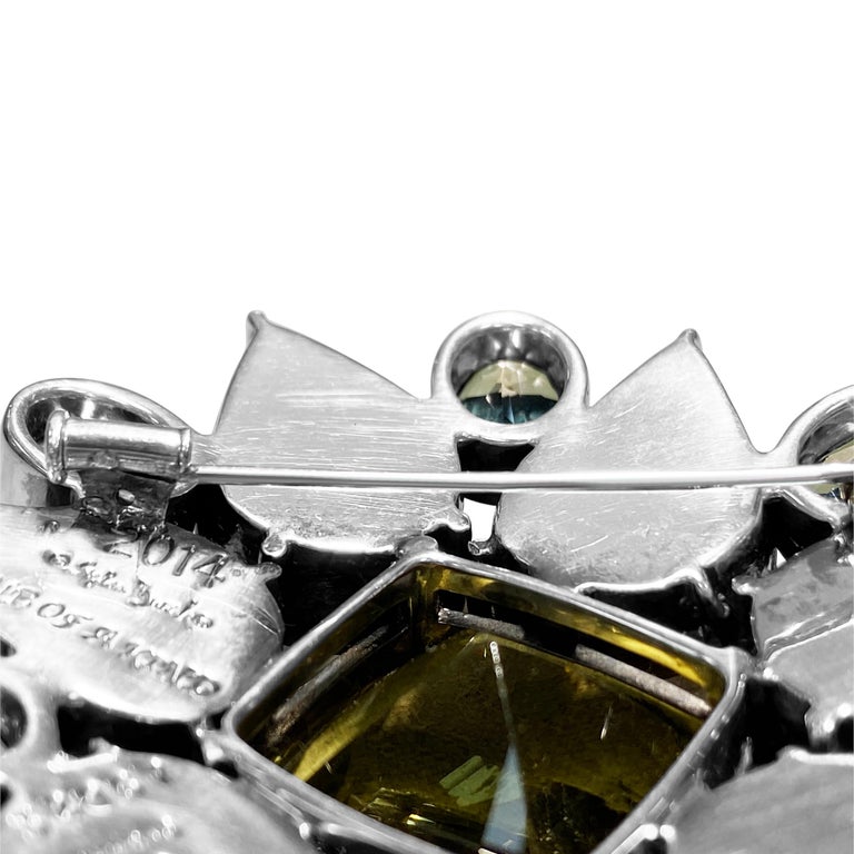 Stephen Dweck Cluster Broach with Faceted Lemon Quartz and Peacock ...