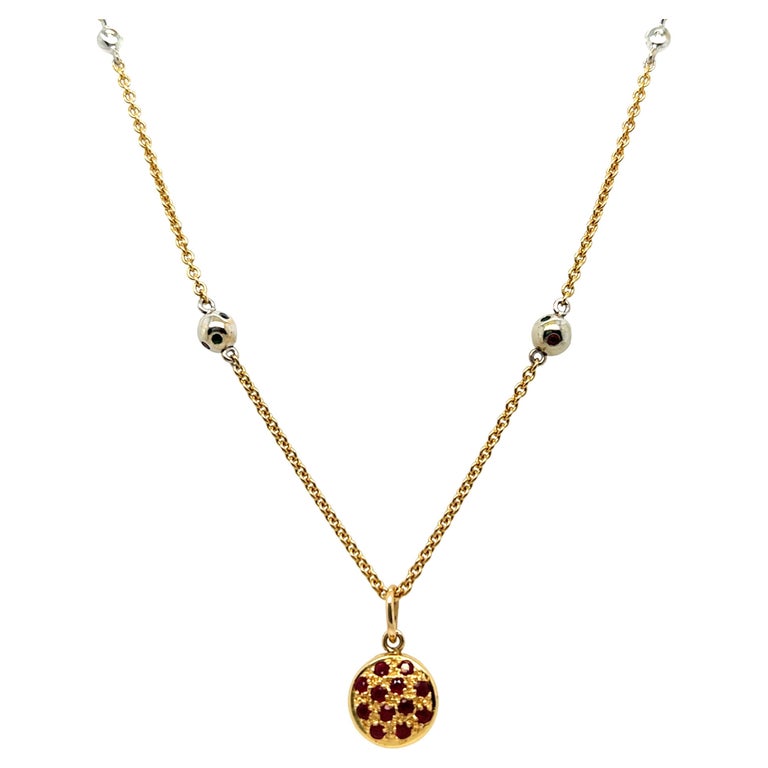 Cluster Diamond and Ruby Round Convertible Pendant Necklace 18K Yellow ...