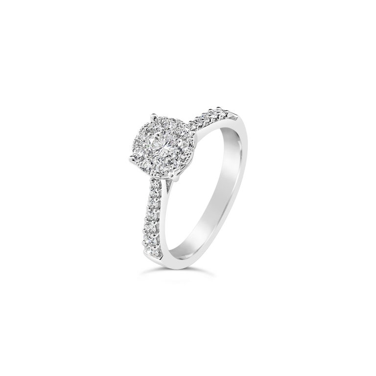0.74 Carats Total Round Diamond Graduating Pave Cluster Engagement Ring ...