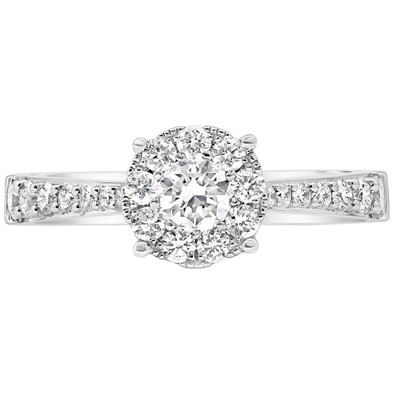 0.74 Carats Total Round Diamond Graduating Pave Cluster Engagement Ring ...