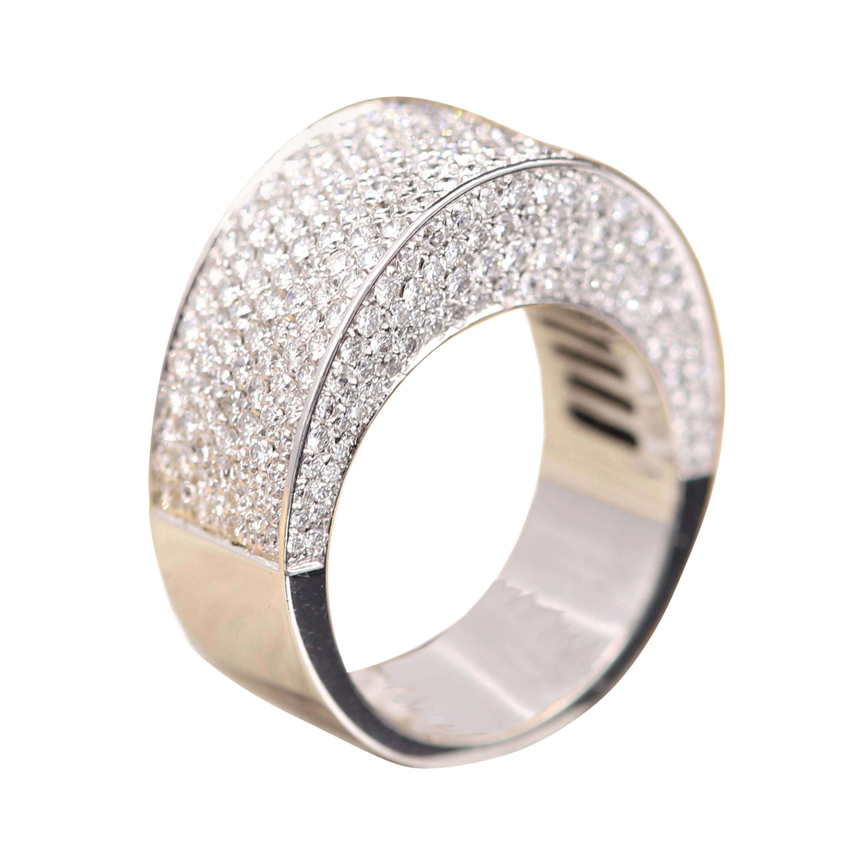 Diamond 18 Karat White Gold Dome Ring For Sale at 1stDibs