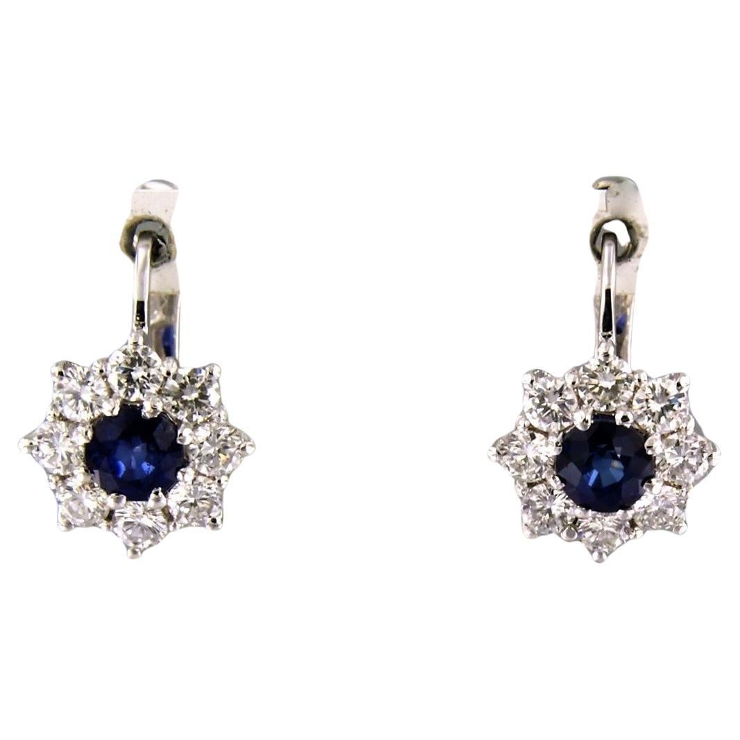 Cluster Earrings set with sapphire and diamonds 14k white gold For Sale ...