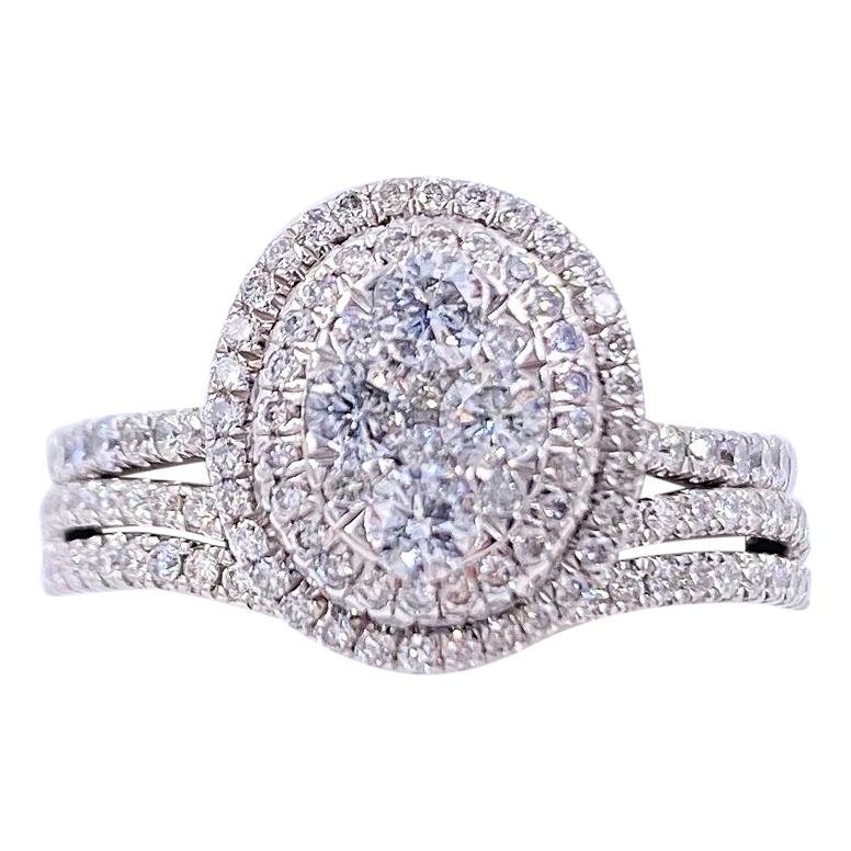 Cluster Halo Diamond Engagement Ring Wedding Set 1.28 Carat For Sale at ...