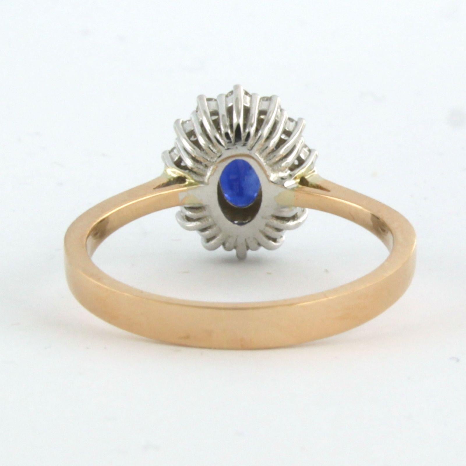Cluster ring set with center stone sapphire and diamonds 18k bicolour ...