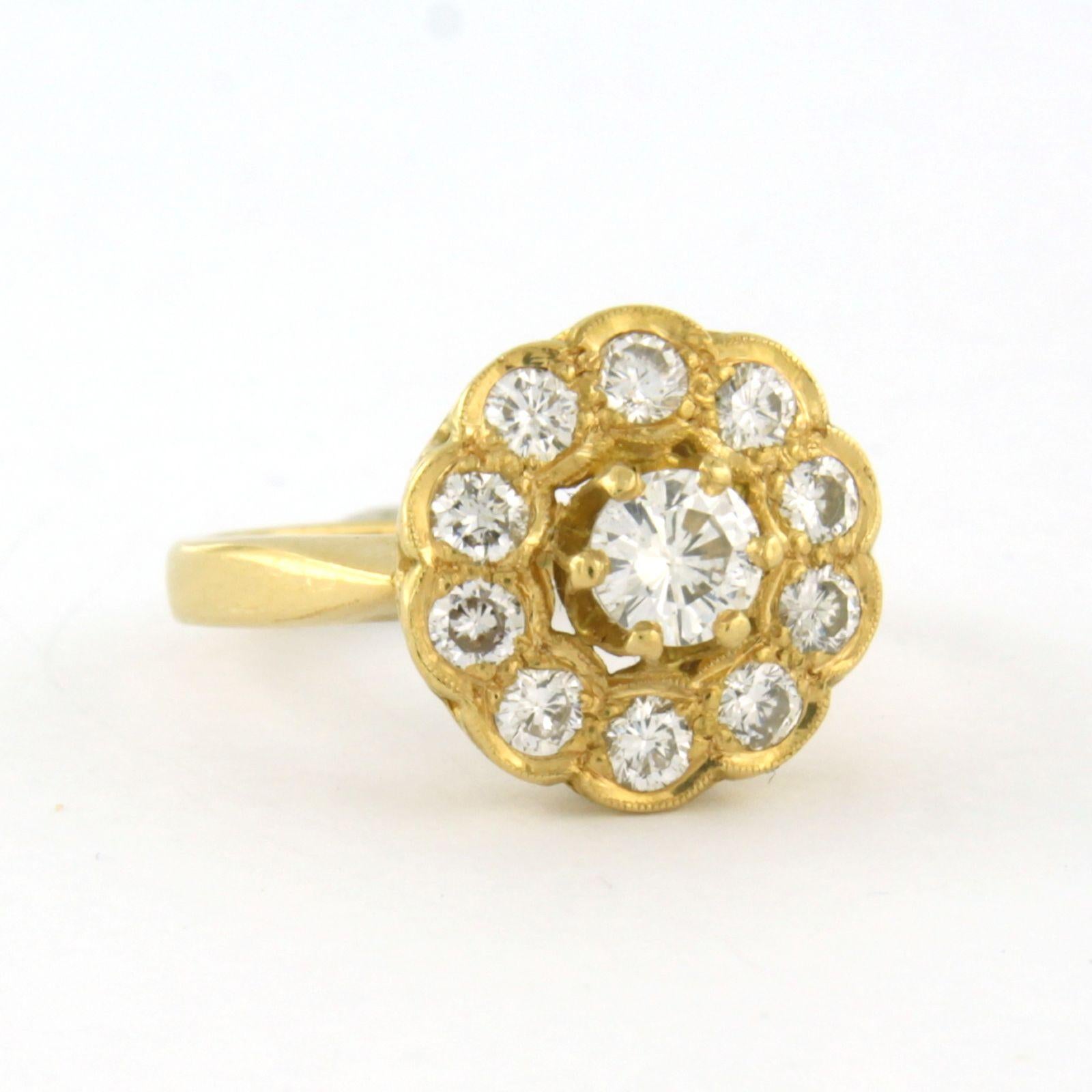 Cluster ring set with diamonds 20k yellow gold For Sale at 1stDibs