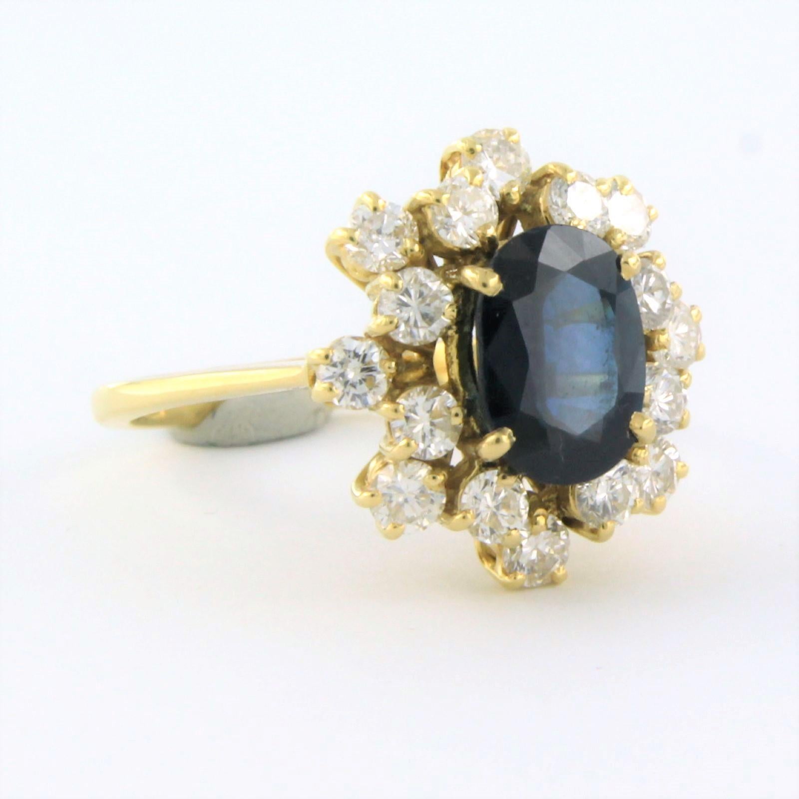 Cluster Ring set with sapphire and brilliant cut diamonds 18k yellow ...