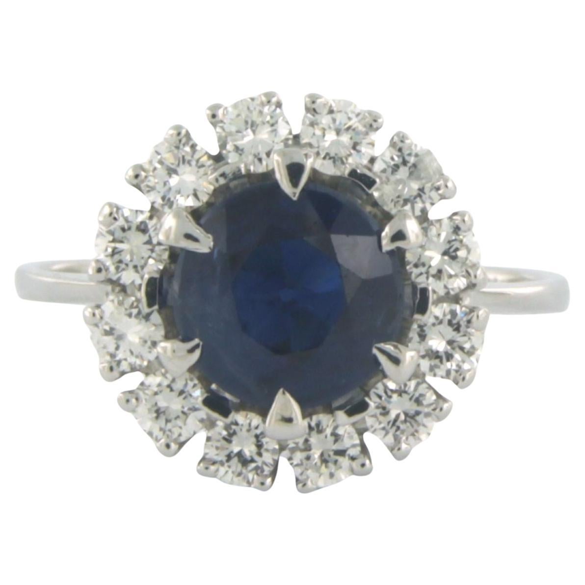 Cluster ring set with center stone sapphire and diamonds 18k bicolour ...