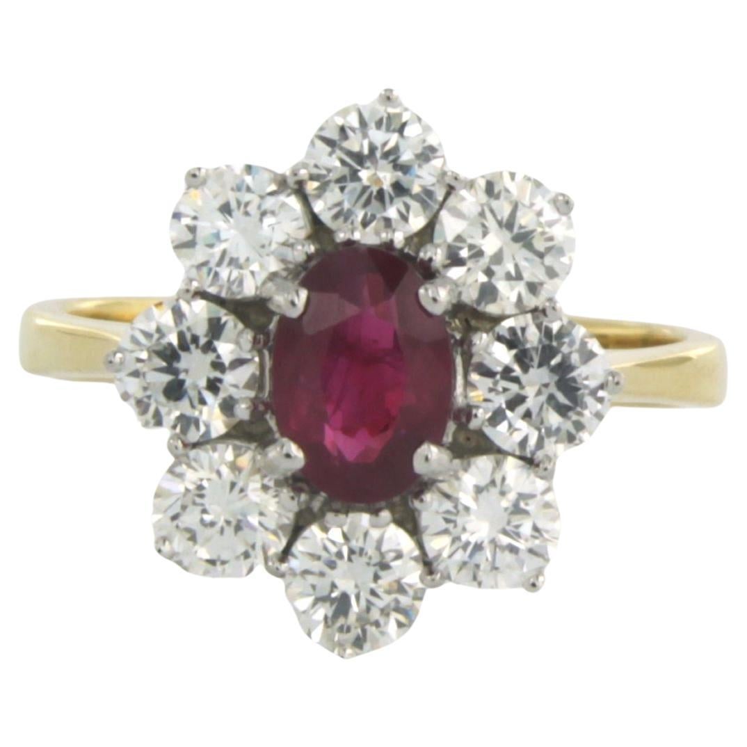 Cluster ring with Ruby and brilliant cut diamond up to 1.60 ct 18k bicolour gold For Sale at 1stDibs