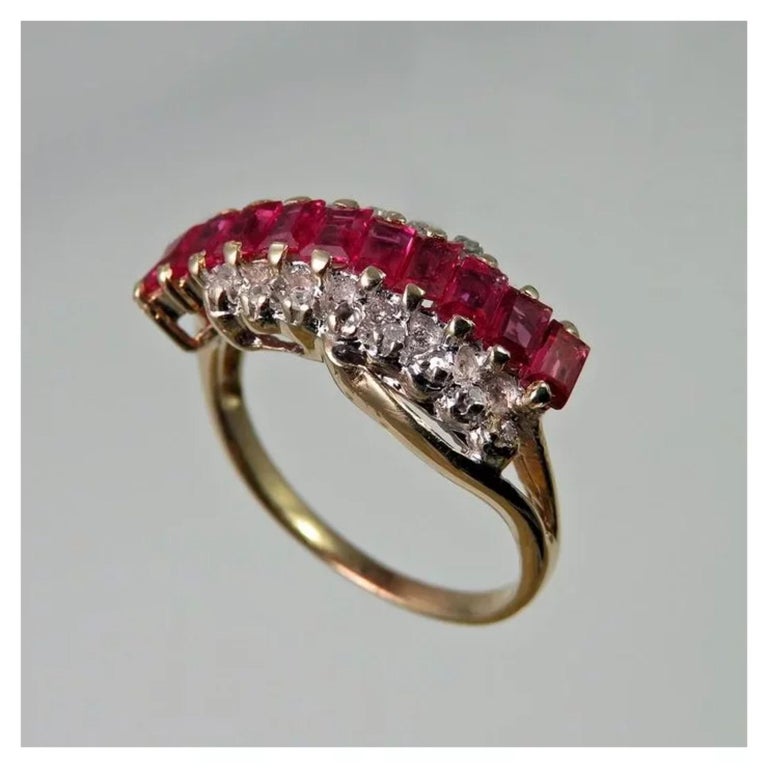 Customizable Cluster Ruby Diamond Wedding Ring Vintage Yellow Gold Ruby ...