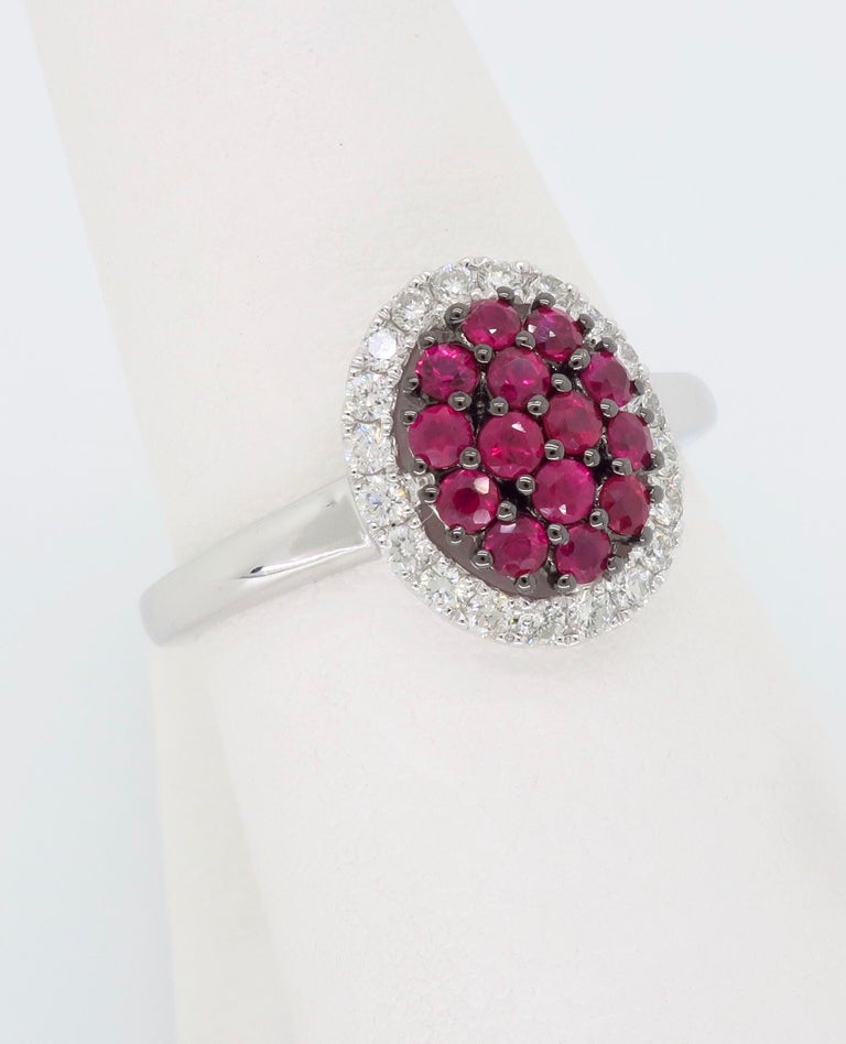 Cluster Ruby Ring Surrounded by a Halo of Diamonds For Sale at 1stDibs