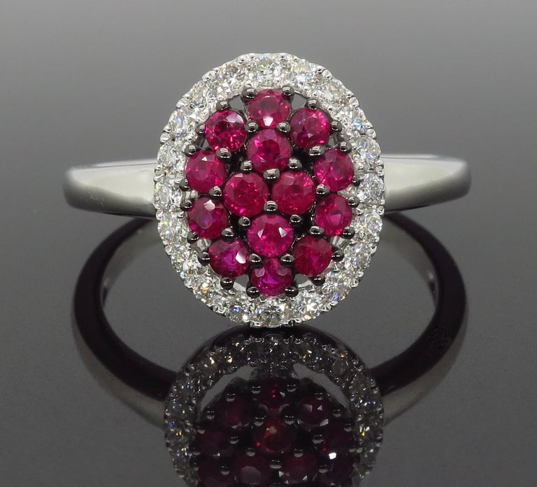 Cluster Ruby Ring Surrounded by a Halo of Diamonds For Sale at 1stDibs