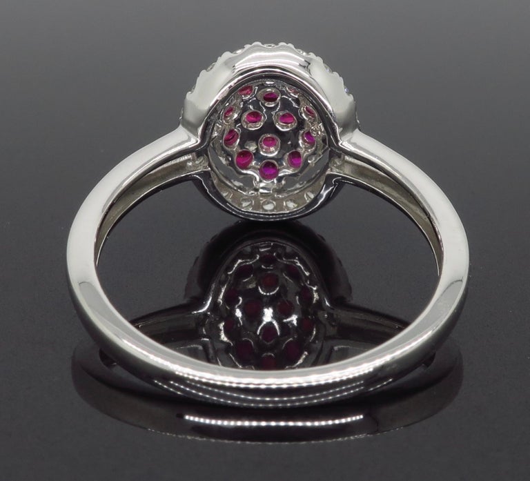 Cluster Ruby Ring Surrounded by a Halo of Diamonds For Sale at 1stDibs
