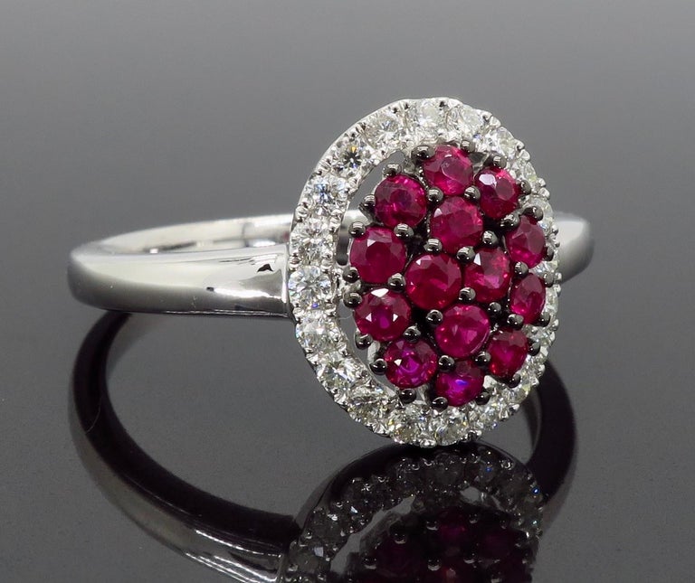 Cluster Ruby Ring Surrounded by a Halo of Diamonds For Sale at 1stDibs