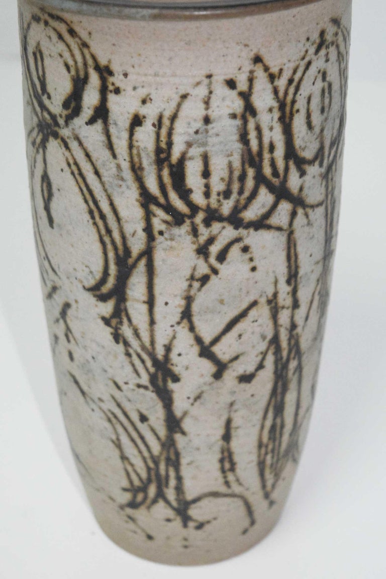 Clyde Burt Tall Ceramic Vase with Abstract Design For Sale at 1stDibs