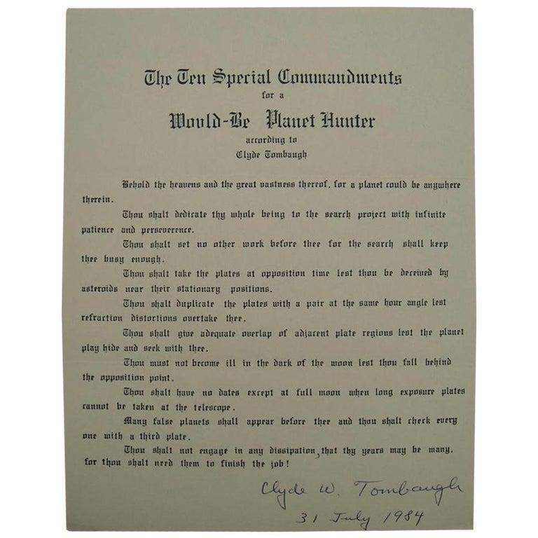 Clyde Tombaugh Autograph on 10 Special Commandments for a Planet Hunter ...