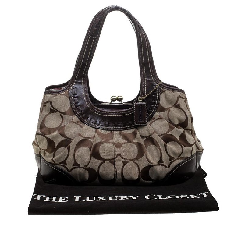 Coach Beige/Brown Signature Canvas and Leather Kiss Lock Shoulder Bag ...