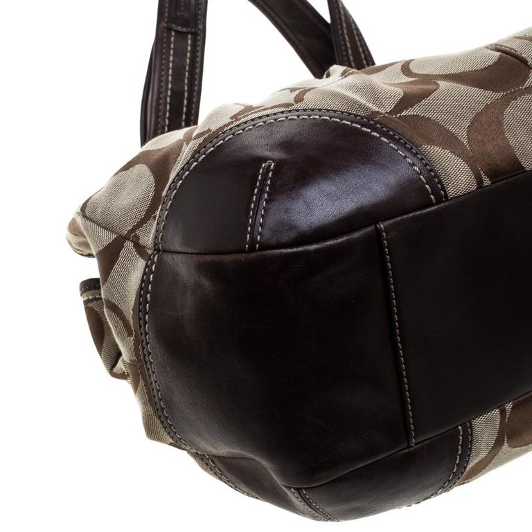 Coach Beige/Brown Signature Canvas and Leather Kiss Lock Shoulder Bag ...