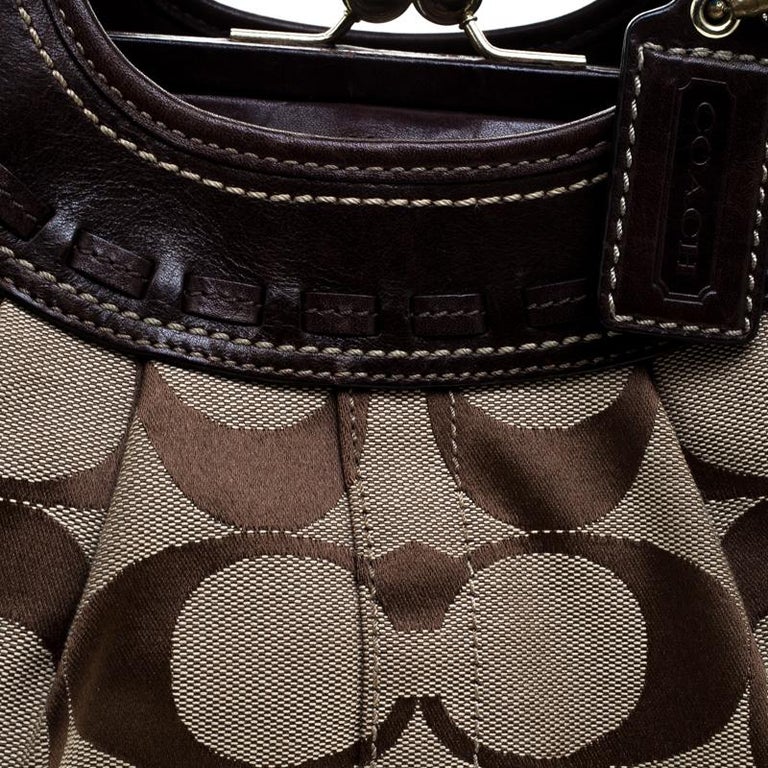 Coach Beige/Brown Signature Canvas and Leather Kiss Lock Shoulder Bag ...