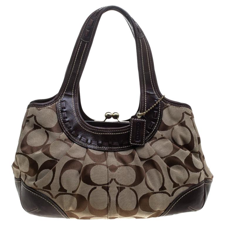 Coach Beige/Brown Signature Canvas and Leather Kiss Lock Shoulder Bag ...