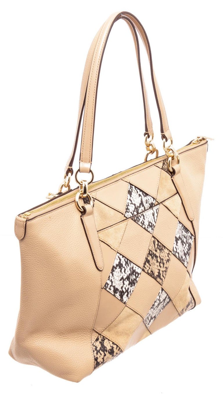 Coach Beige Snake Patchwork Ava Shoulder Bag with gold-tone hardware ...