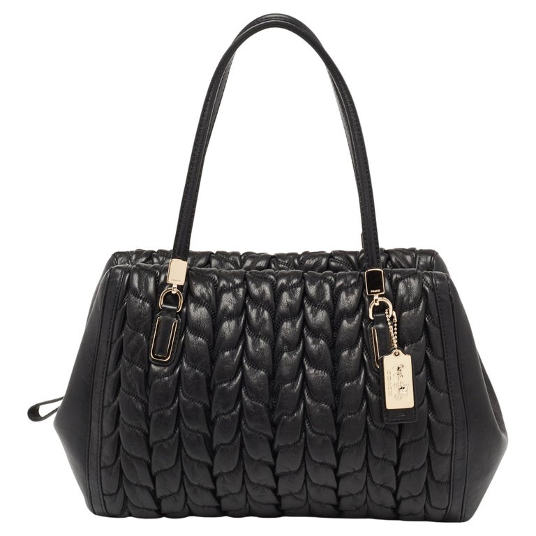 Coach Black Gathered Twist Leather East/West Madison Madeline Satchel ...