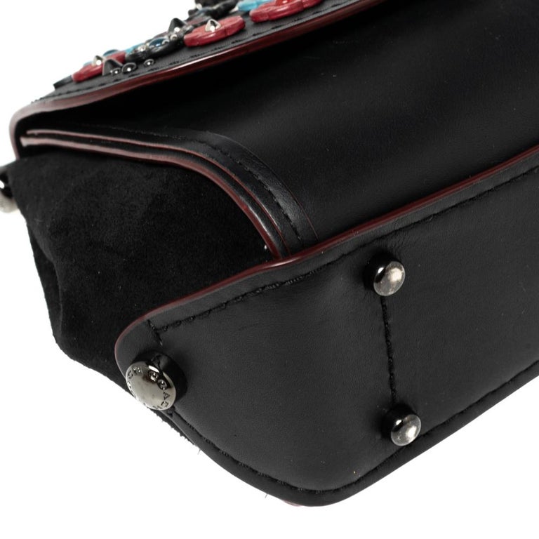 Coach Black Leather and Suede Willow Floral Applique Drifter Shoulder ...