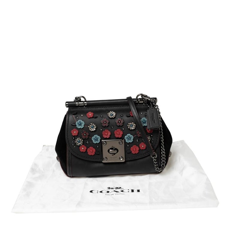 Coach Black Leather and Suede Willow Floral Applique Drifter Shoulder ...