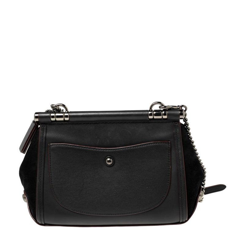 Coach Black Leather and Suede Willow Floral Applique Drifter Shoulder ...