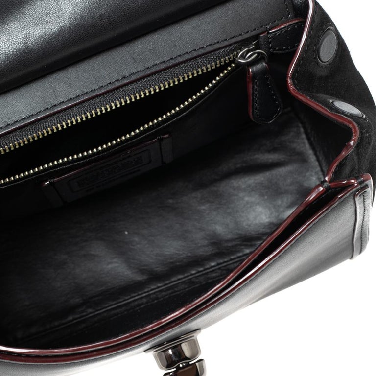 Coach Black Leather and Suede Willow Floral Applique Drifter Shoulder ...