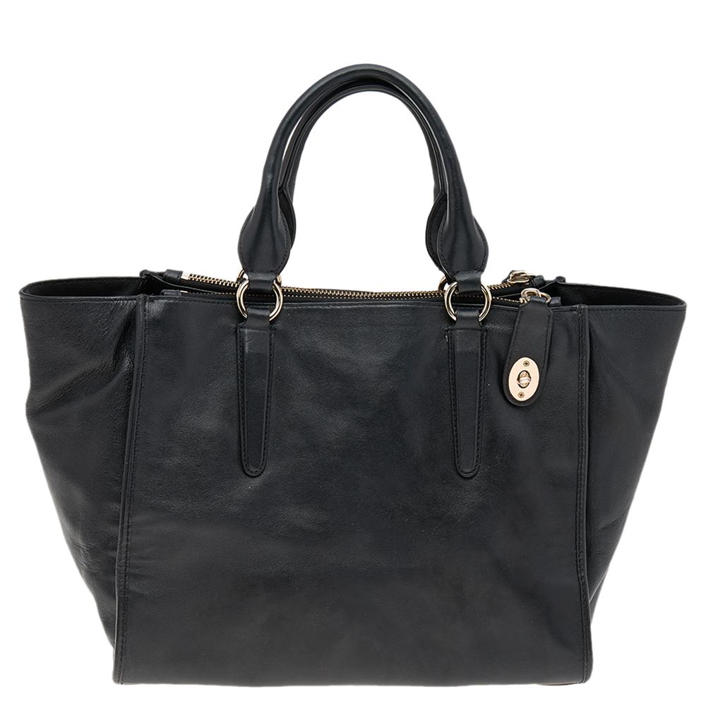 Coach Black Leather Crosby Carryall Double Zip Tote at 1stDibs