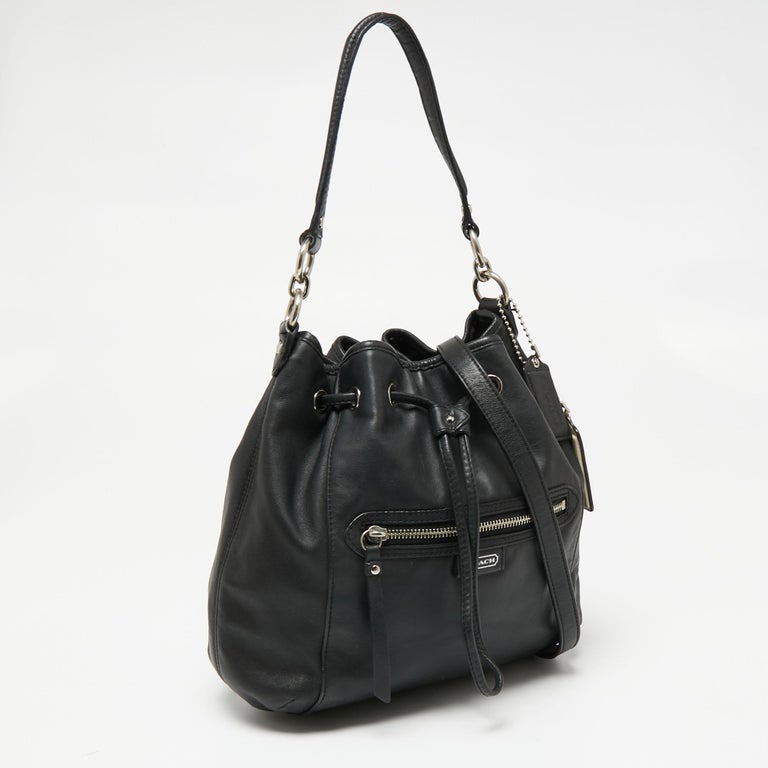 Coach Black Leather Daisy Drawstring Crossbody Bag For Sale at 1stDibs