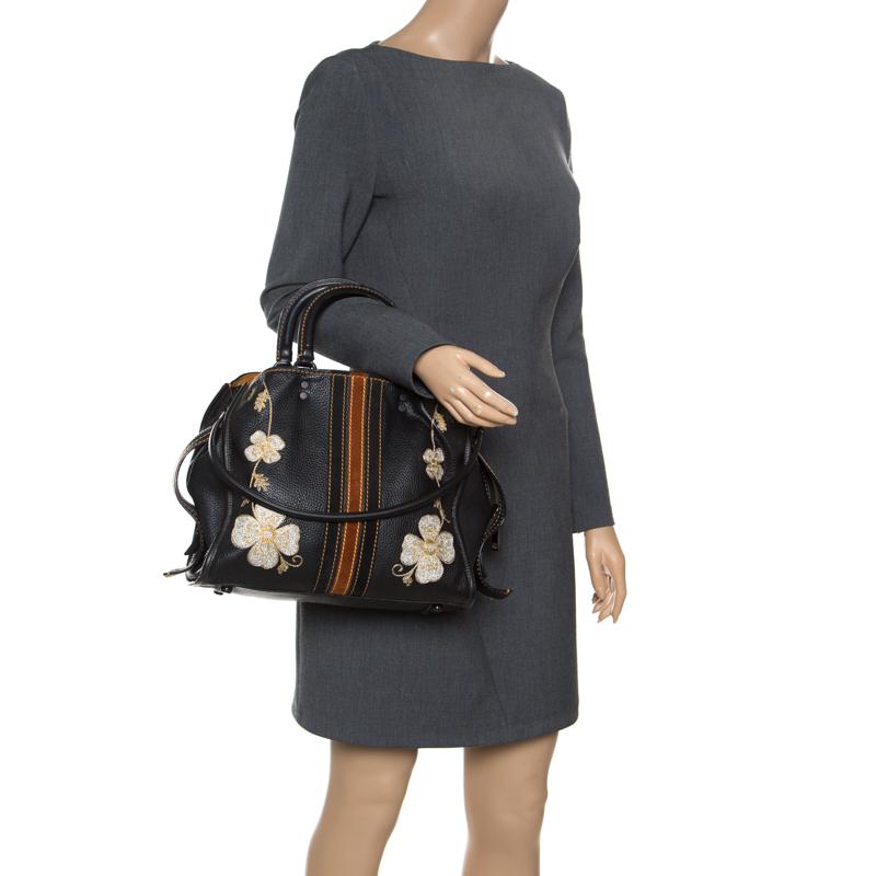 Coach Black Leather Embroidered Rogue Western Top Handle Shoulder Bag ...