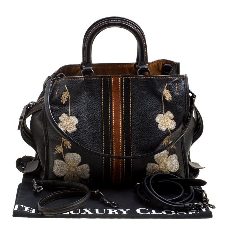 Coach Black Leather Embroidered Rogue Western Top Handle Shoulder Bag ...