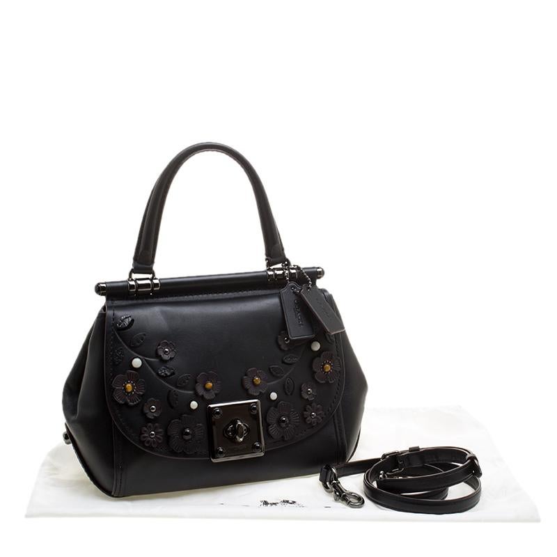 Coach Black Leather Flower Applique Grace Bag at 1stDibs