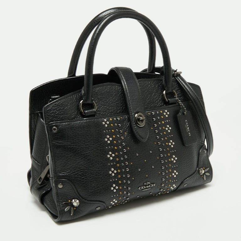 Coach Black Leather Studded Mercer 24 Satchel For Sale at 1stDibs
