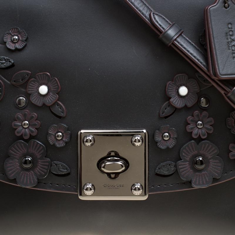 Coach Black Leather Willow Floral Applique Drifter Top Handle Bag For ...