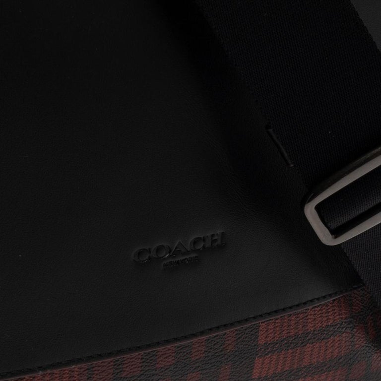 Coach Black/Red Plaid Print Coated Canvas and Leather Charles Messenger ...