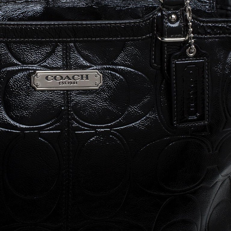 Coach Black Signature Embossed Patent Leather Gallery Tote at 1stDibs