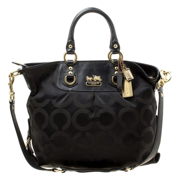 Coach Black Signature Fabric and Leather Ashley Top Handle Bag For Sale ...