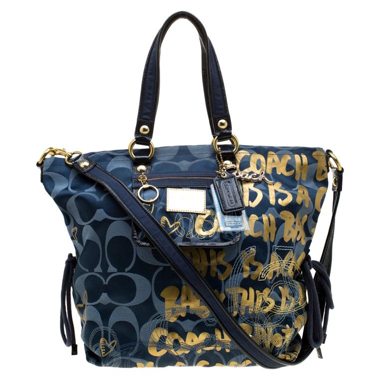 Coach Blue/Gold Signature Canvas Poppy Graffiti Glam Tote For Sale at ...