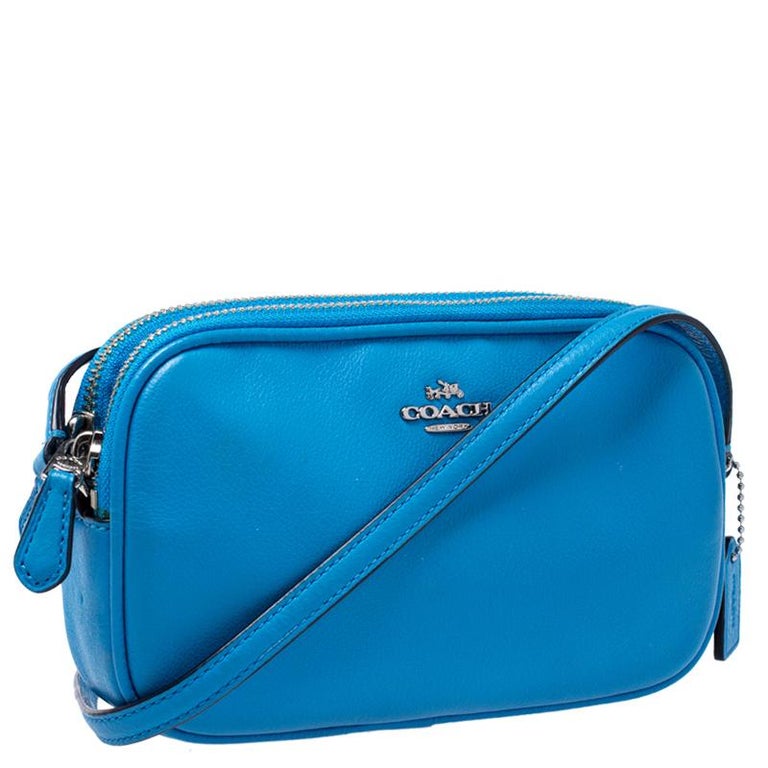 Coach Blue Leather Double Zip Camera Crossbody Bag For Sale at 1stDibs ...