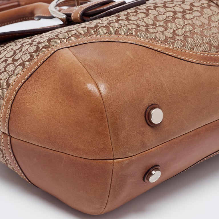 Coach Brown/Beige Signature Canvas and Leather Flap Buckle Satchel For ...