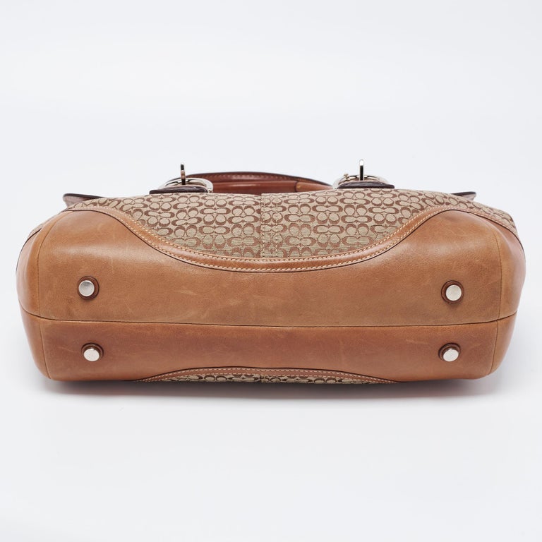 Coach Brown/Beige Signature Canvas and Leather Flap Buckle Satchel For ...