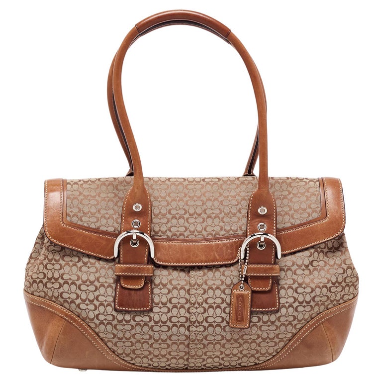 Coach Brown/Beige Signature Canvas and Leather Flap Buckle Satchel For ...