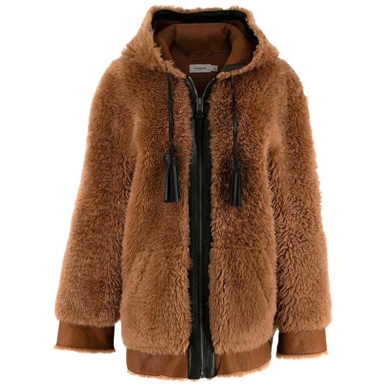 Coach Brown Shearling Hooded long jacket US4 at 1stDibs