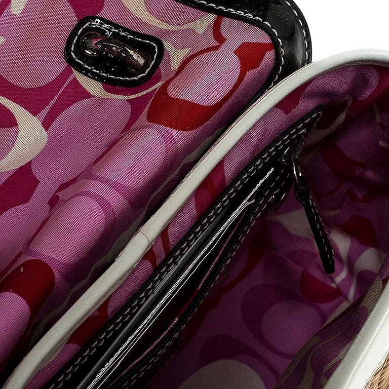 Coach Brown/White Woven Straw and Leather Satchel For Sale at 1stDibs ...