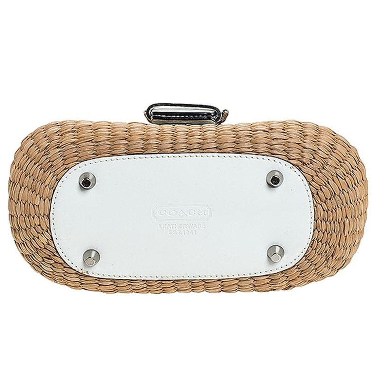 Coach Brown/White Woven Straw and Leather Satchel For Sale at 1stDibs ...