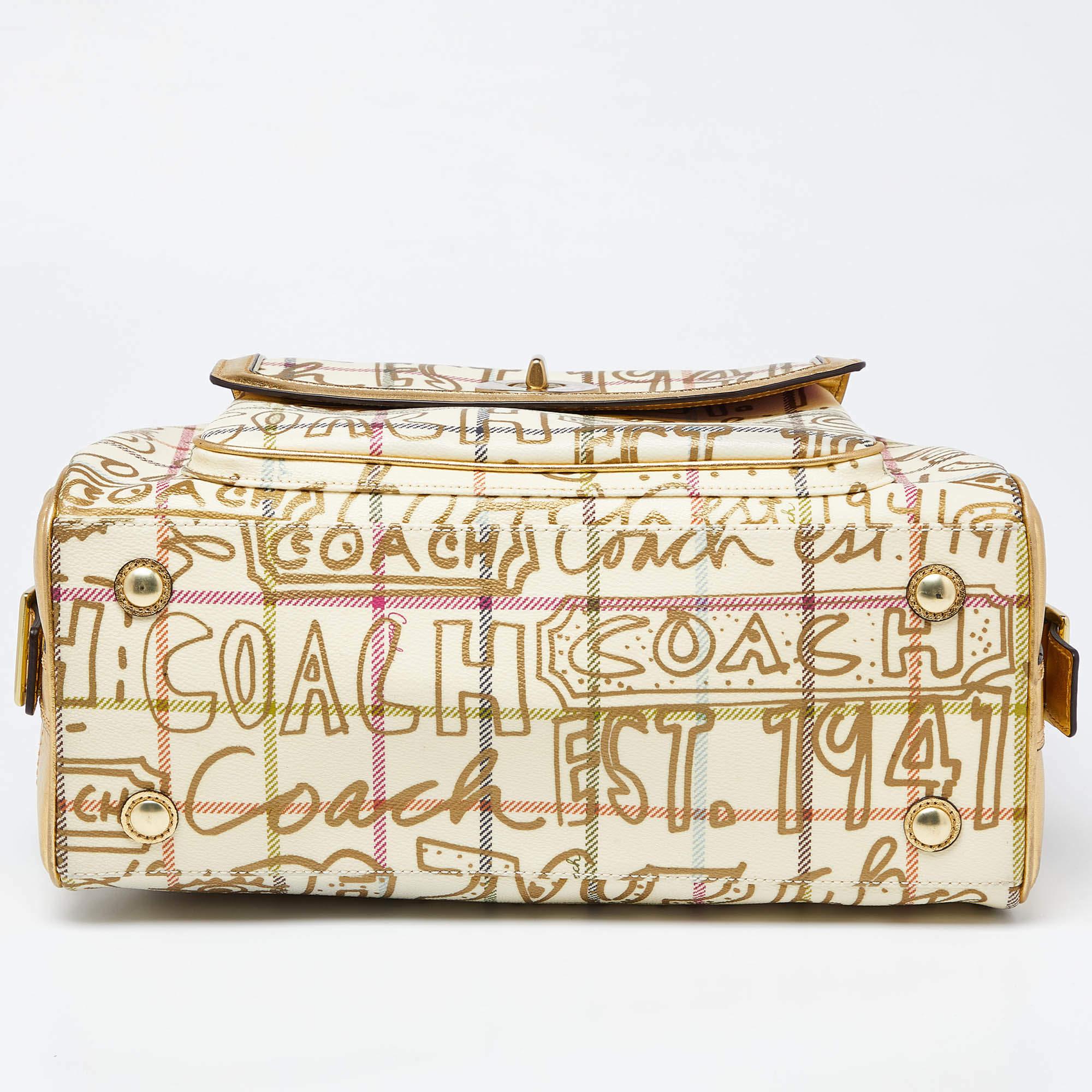Coach Gold PVC and Leather Graffiti Tattersall Satchel For Sale at 1stDibs
