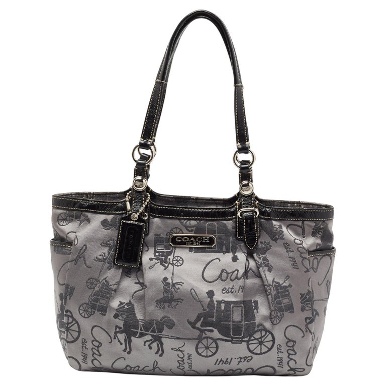 Coach Grey/Black Printed Fabric and Leather Tote For Sale at 1stDibs