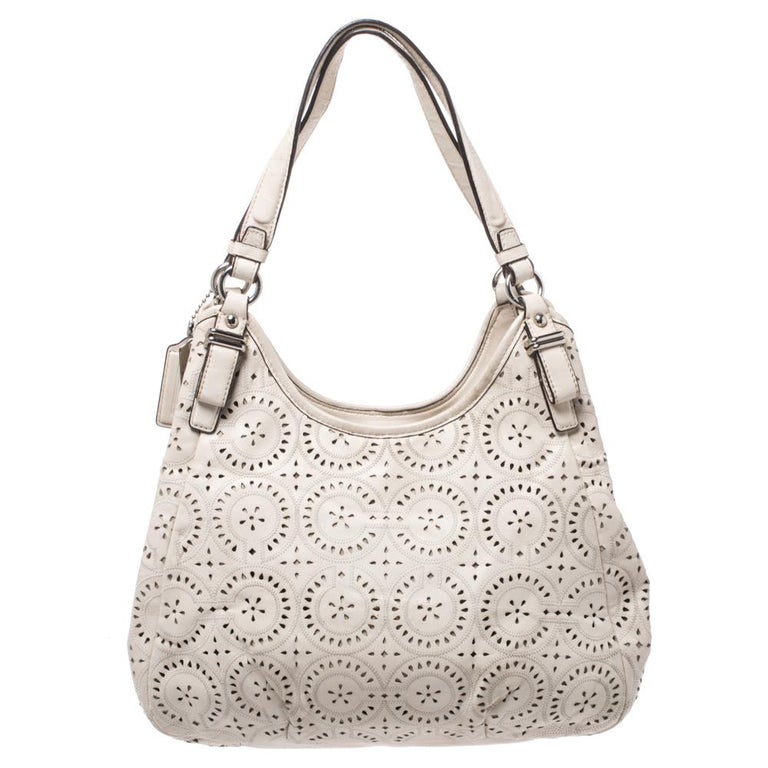 Coach Ivory Laser Cut Leather Maggie Shoulder Bag For Sale at 1stDibs